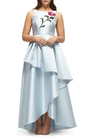 Alfred Sung Beaded Flower High-low Gown