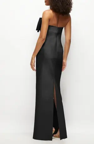 Alfred Sung Bow Detail Strapless Satin Twill Column Gown - Black