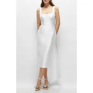Alfred Sung Bow Back Satin Twill Midi Cocktail Dress