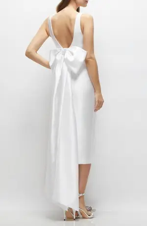 Alfred Sung Bow Back Satin Twill Midi Cocktail Dress
