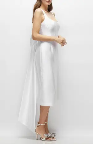 Alfred Sung Bow Back Satin Twill Midi Cocktail Dress