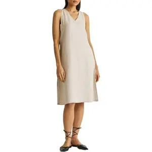 REISTOR Reistor Hemp V-Neck Straight Midi Dress Slub