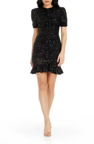 Dress The Population Chandler Sequin Mini Dress - Black