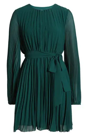 Sam Edelman Tie Belt Plissé Minidress - Hunter