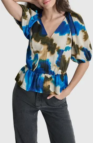 Dkny Abstract Print Peplum Top - Ink Swirl
