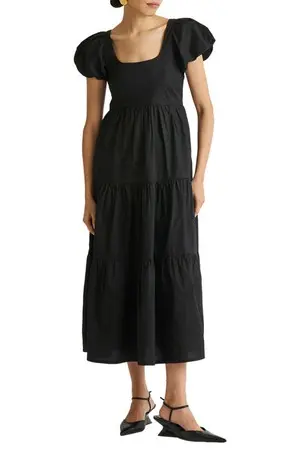REISTOR Puff Sleeve Tiered Maxi Dress - Solid