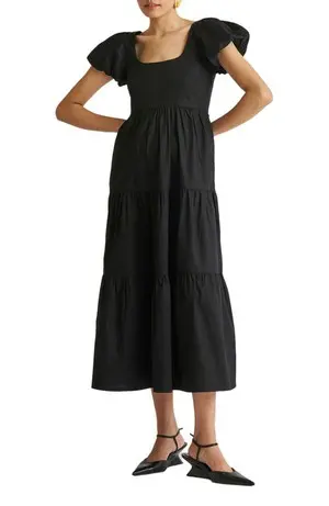 REISTOR Puff Sleeve Tiered Maxi Dress - Solid