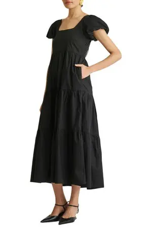 REISTOR Puff Sleeve Tiered Maxi Dress - Solid