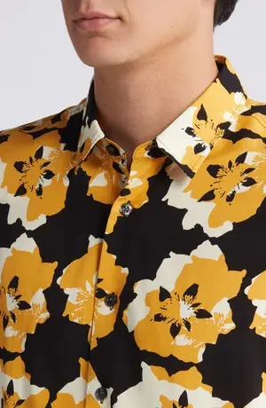 Hugo Emero Floral Button-up Shirt - Gold