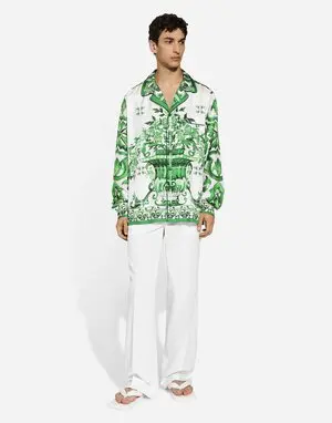 Dolce & Gabbana Silk Twill Shirt With Majolica - Print
