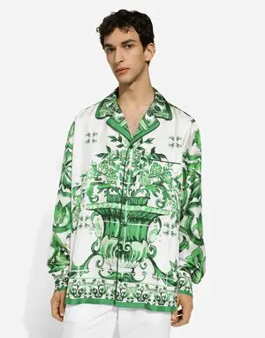 Dolce & Gabbana Silk Twill Shirt With Majolica - Print