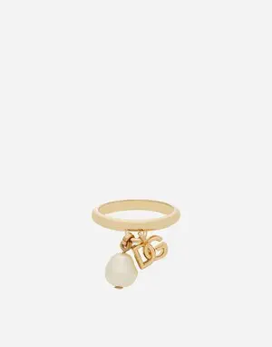 Dolce & Gabbana Ring With Dg Logo And Pearl Charm - Gold