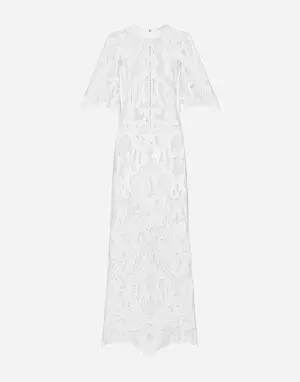 Dolce & Gabbana Long Dress With Openwork Embroidery - White