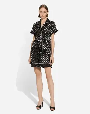 Dolce & Gabbana Short-sleeved Silk Pajama Shirt With Polka-dot - Print