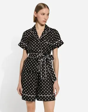Dolce & Gabbana Short-sleeved Silk Pajama Shirt With Polka-dot - Print