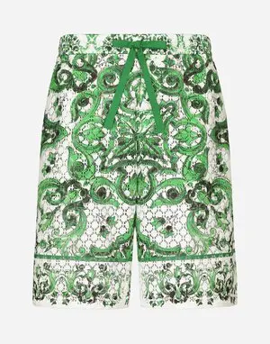 Dolce & Gabbana Crochet Lace Majolica Jogging Shorts - Print