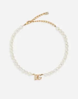 Dolce & Gabbana Link Necklace With Pearls And Dg Logo - Gold