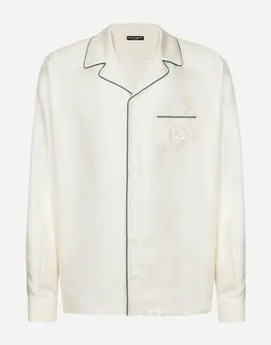 Dolce & Gabbana Silk Twill Shirt With Dg Embroidery - White