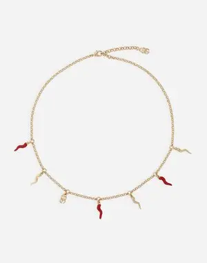 Dolce & Gabbana Necklace With Dg Logo And Horn Charms - Gold