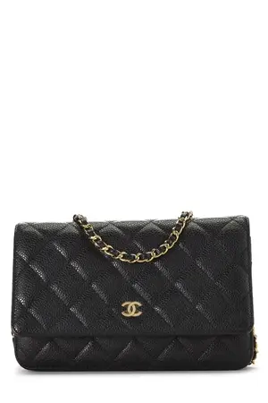Chanel Caviar Classic Quilted Wallet On Chain - Black