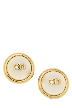 Dior Faux Pearl 'cd' Clip-on Earrings - Gold