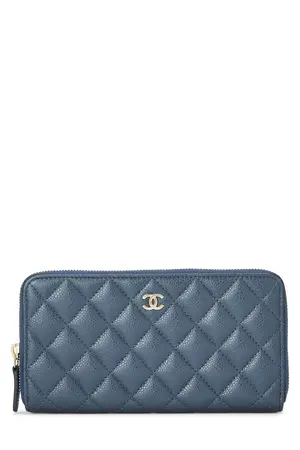 Chanel Quilted Caviar Zip Around Wallet - Blue