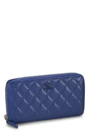 Chanel Quilted Caviar Zip Around Wallet - Blue