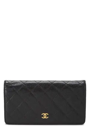 Chanel Black Quilted Caviar Classic Long Yen Wallet Black