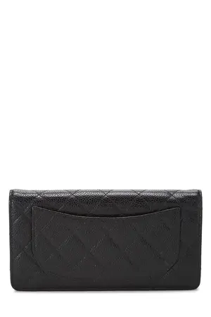 Chanel Quilted Caviar Classic Long Yen Wallet - Black