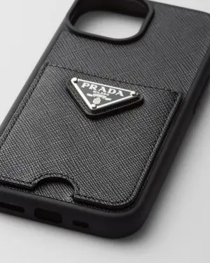 Prada Saffiano Leather Cover For Iphone 15 - Black | Editorialist