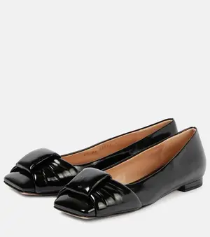 GIANVITO ROSSI Bow Detail Leather Ballet Flats - Black