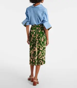 Dries Van Noten Printed Pleated Midi Skirt - Green