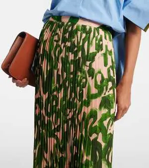 Dries Van Noten Printed Pleated Midi Skirt - Green