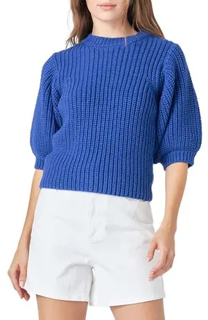 English Factory Elbow Sleeve Crewneck Sweater - Blue