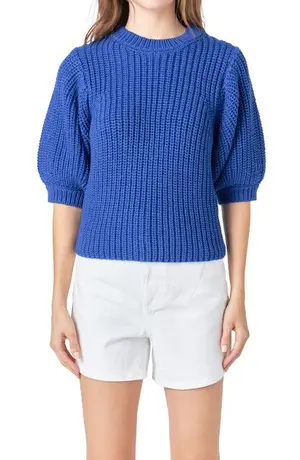 English Factory Elbow Sleeve Crewneck Sweater - Blue