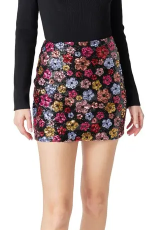 Endless Rose Floral Sequin Miniskirt