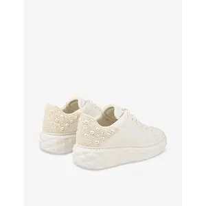 JIMMY CHOO Diamond Maxi Faux Pearl-embellished Leather Low-top Trainers - X Latte Mix