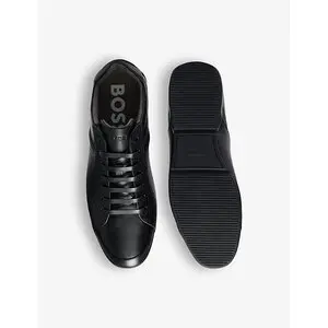 BOSS Logo-embossed Lace-up Leather Low-top Trainers - Black