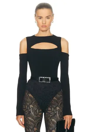 Alexander McQueen Slashed Rib Knit Long Sleeve Top