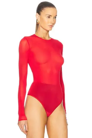 Wardrobe.NYC Sheer Bodysuit - Red