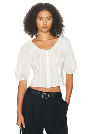 HELSA Voile Peasant Blouse - Ivory