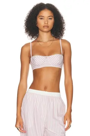 HELSA Wide Stripe Poplin Bra In Mauve - Mauve Stripe