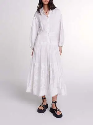 Maje Viscose Cotton Patchwork Maxi Dress - Ecru