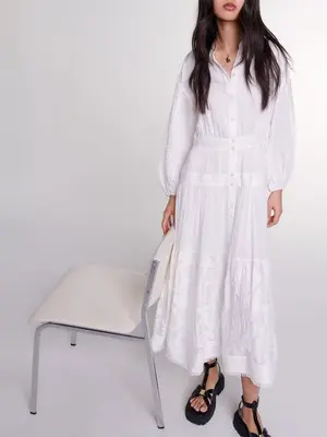 Maje Viscose Cotton Patchwork Maxi Dress