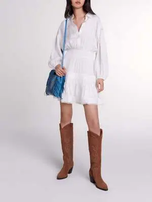 Maje Viscose Short Patchwork Dress - Ecru