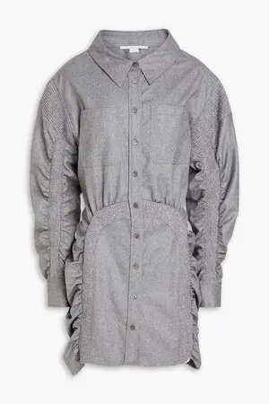 Stella McCartney Wren Ruched Wool-flannel Mini Shirt Dress - Gray