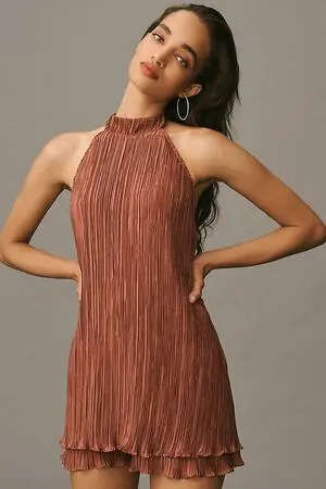 Anthropologie Plissé Halter Romper Brown