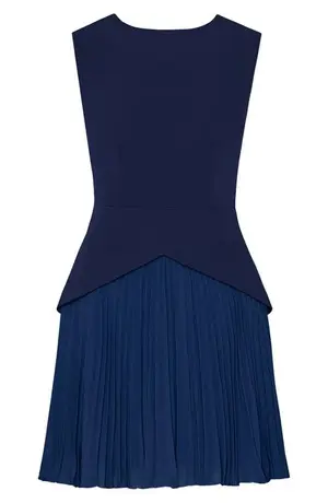 MILLY Haddy Pleated Mini Dress - Navy