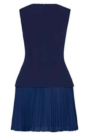 MILLY Haddy Pleated Mini Dress - Navy