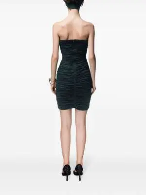 AREA Heart-ring Ruched Mini Dress - Green